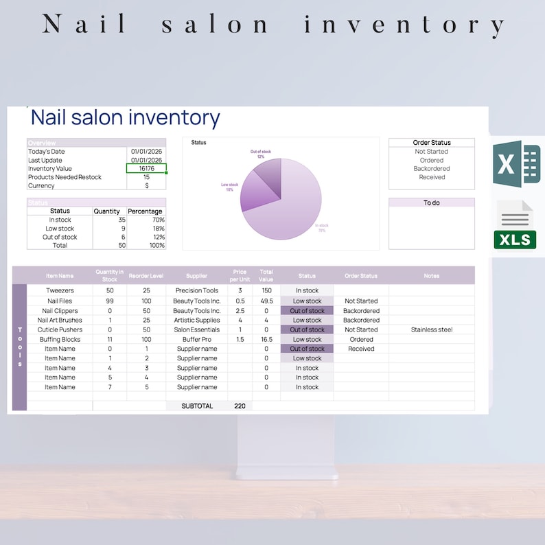 Nail Salon Inventory List Template, Excel Template, Auto-calculating ...