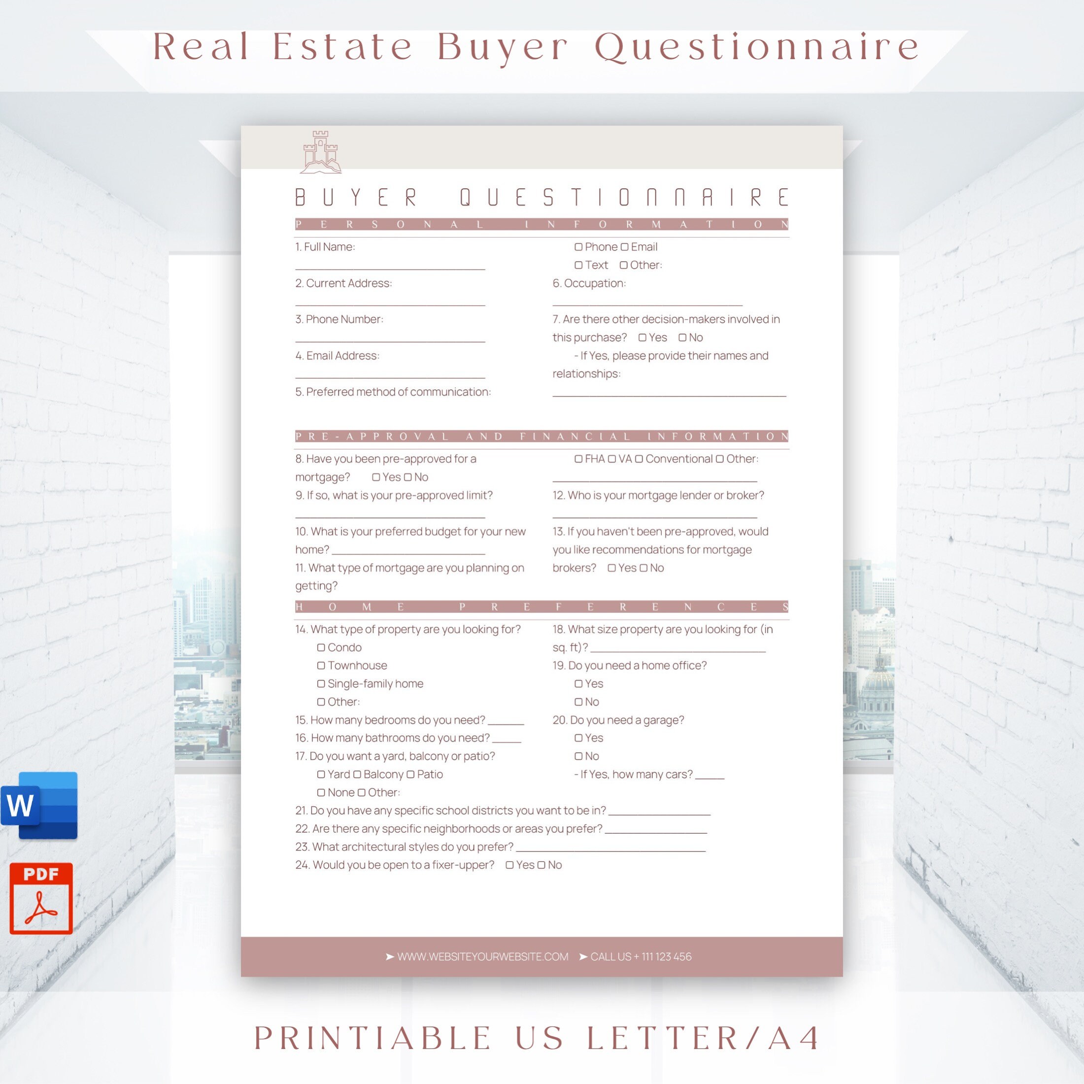 Real Estate Buyer Questionnaire, Detailed Home Buyer Template, Realtor ...