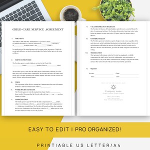 Editable Child Care Service Agreement, Printable Daycare Contract ...