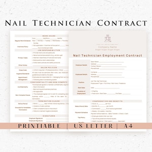 Editable Nail Technician Employment Contract Template, Printable Nail ...