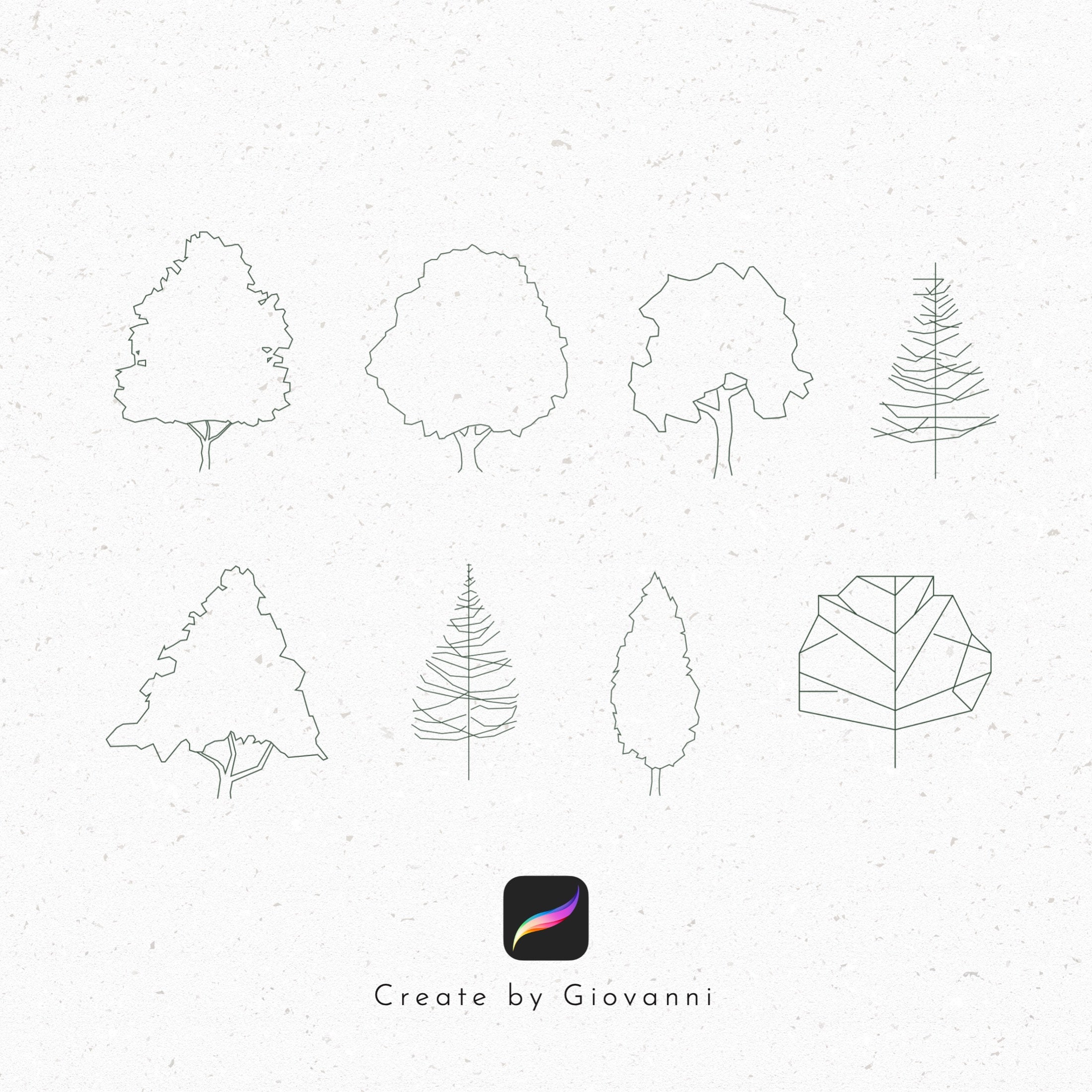 66 Landscape Isolated Tree Elements Stamp Brush Trees | Etsy