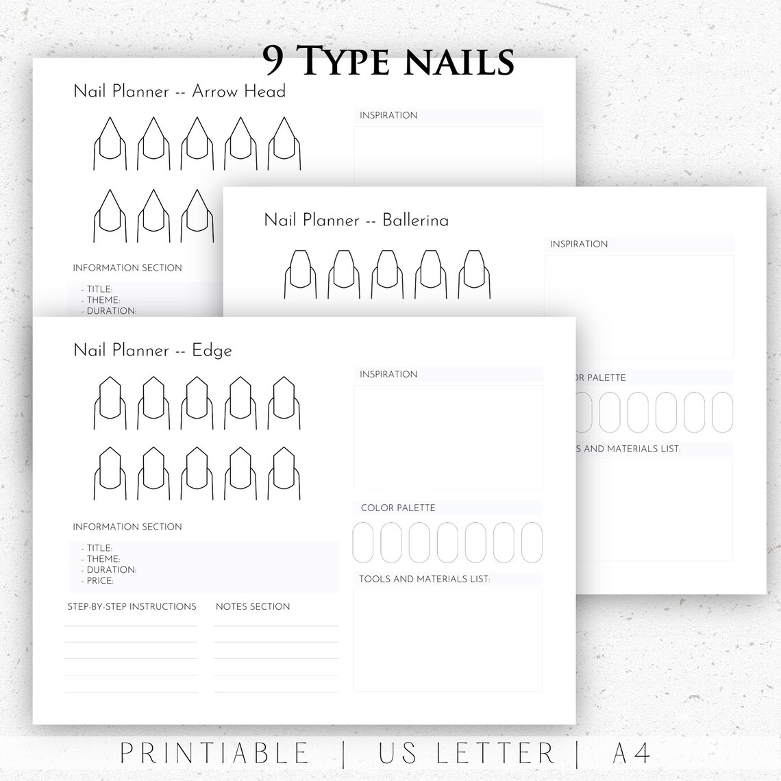 Nail Design Planner Sheet, Printable Nail Tech Planner Sheet, DIY Nail ...