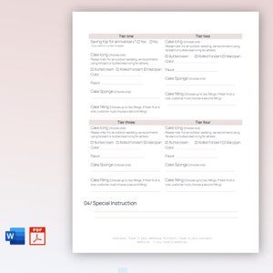 Editable Cake Order Form Template,printable Bakery Order Form,wedding ...