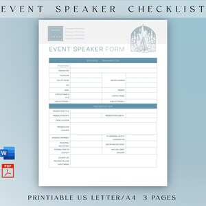 Printable Event Speaker Form, Editable Speaker Organizer for Event, EVENT SPEAKER Checklist ...