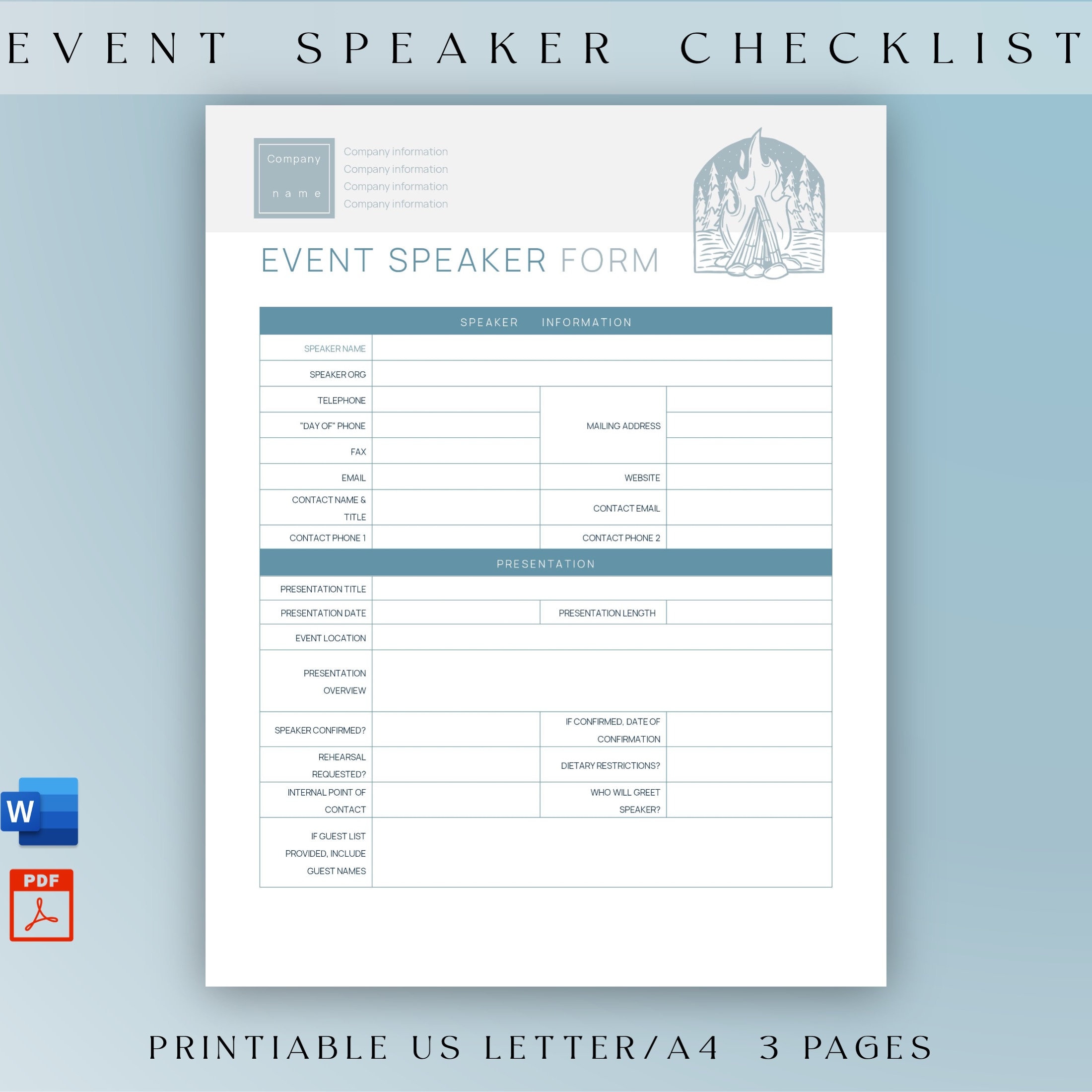 Printable Event Speaker Form, Editable Speaker Organizer for Event ...