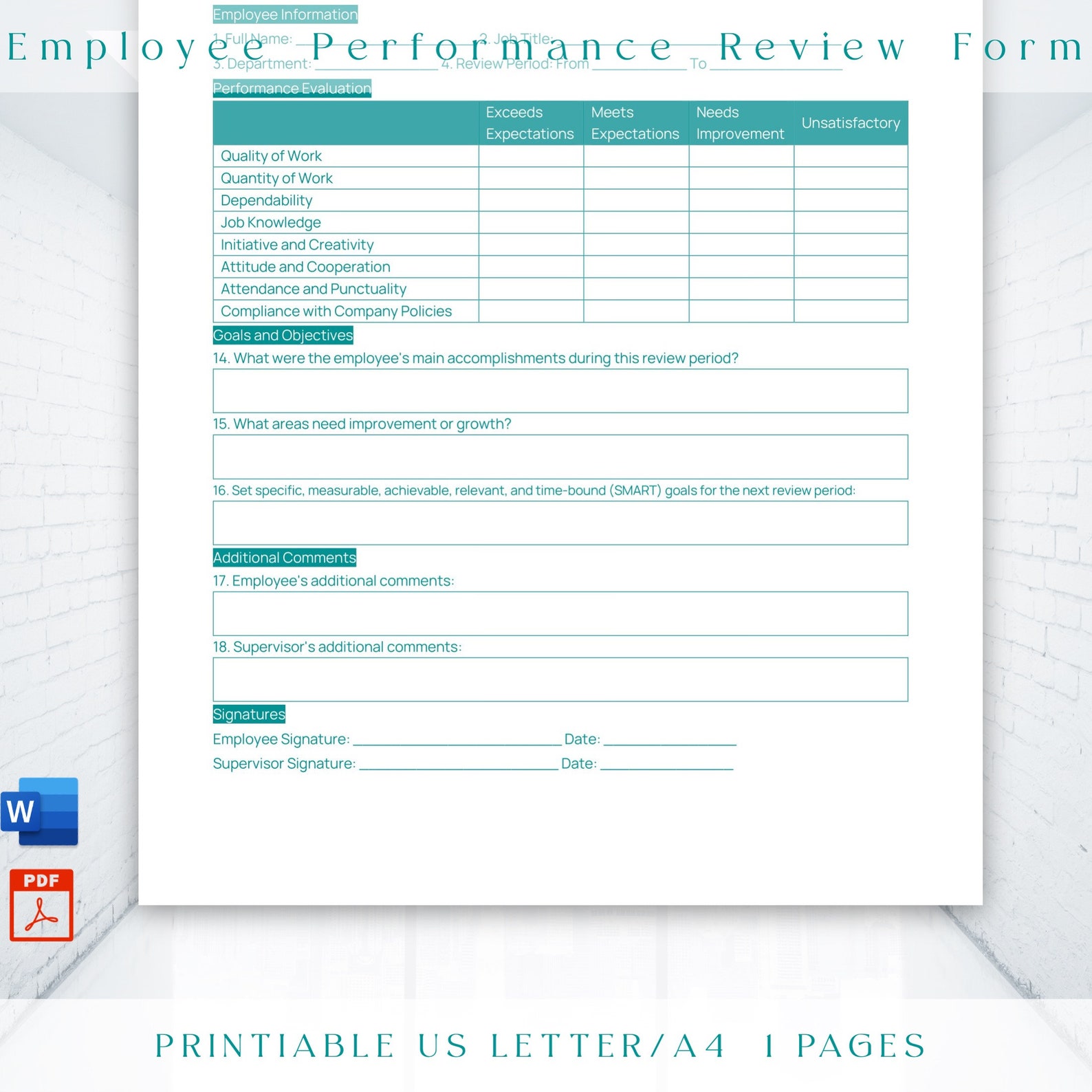 Editable Employee Performance Review Template, Detailed Evaluation Form ...