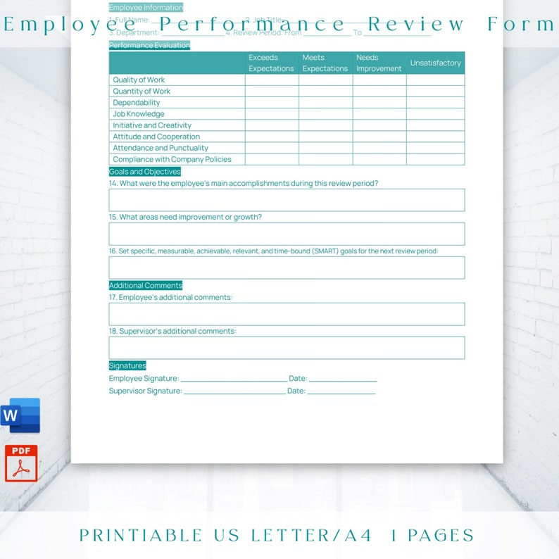 Editable Employee Performance Review Template, Detailed Evaluation Form ...