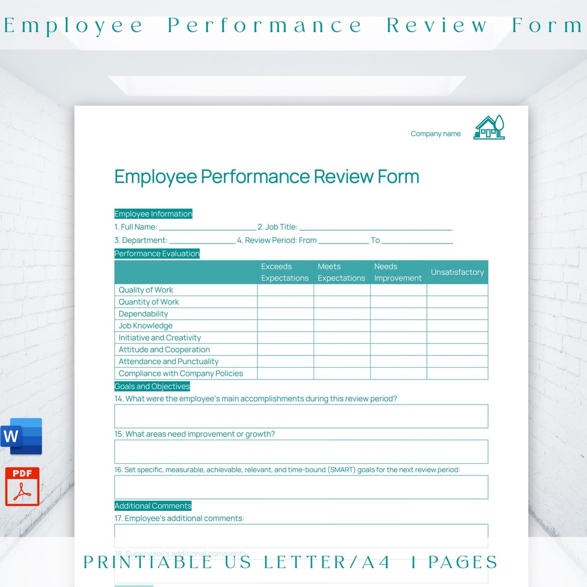 Editable Employee Performance Review Template, Detailed Evaluation Form ...