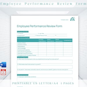 Editable Employee Performance Review Template, Detailed Evaluation Form ...