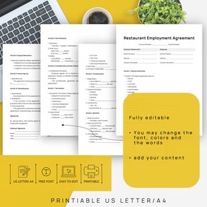Editable Restaurant Labor Agreement,printable Restaurant Employment ...