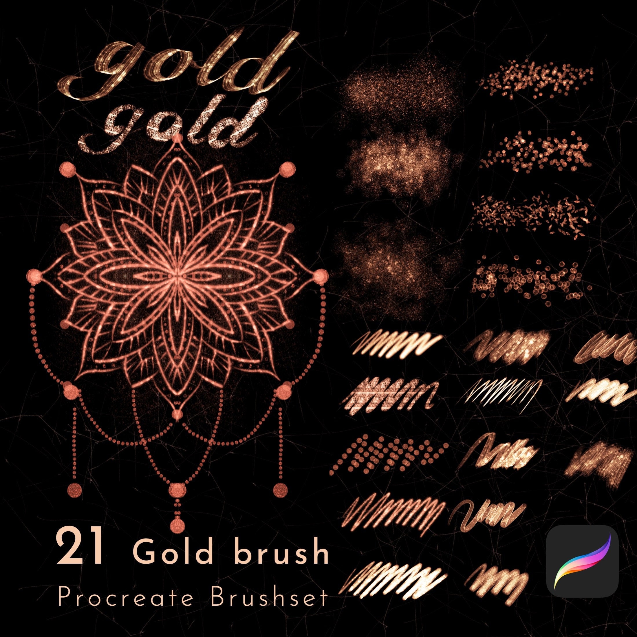 21 Procreate Gold Brush Golden Lettering Gold Glitter Gold - Etsy