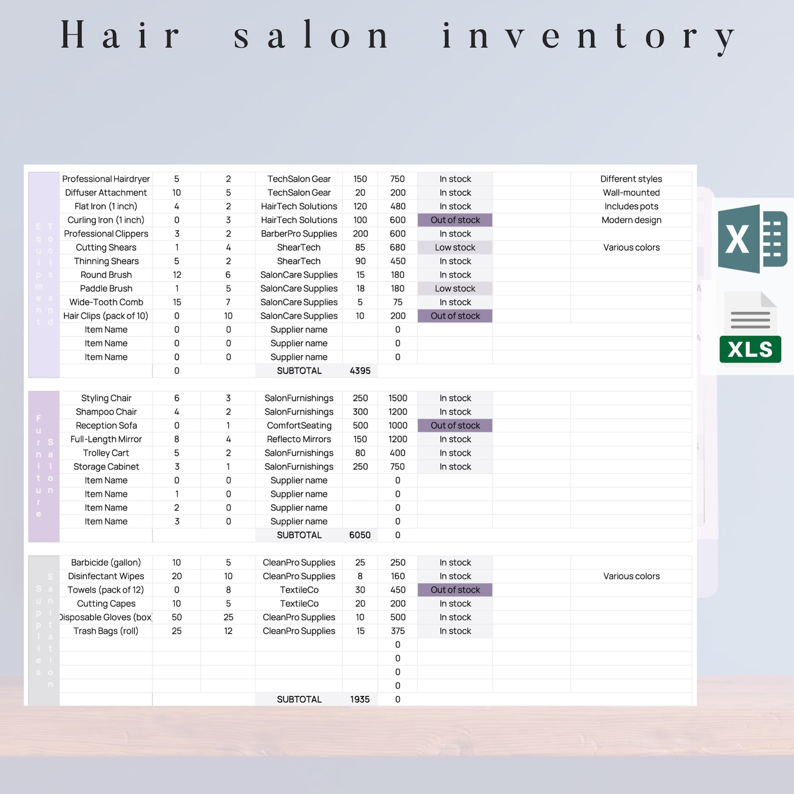 Hair Salon Inventory List Template, Excel Template, Auto-calculating ...