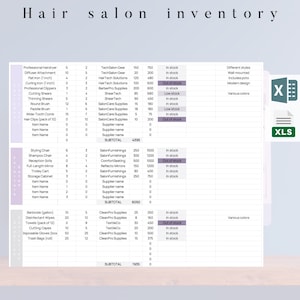 Hair Salon Inventory List Template, Excel Template, Auto-calculating ...