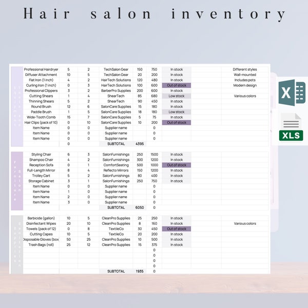 Salon Inventory Spreadsheet - Etsy