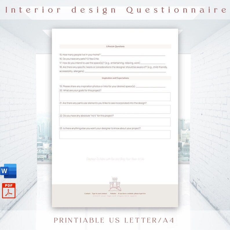 Editable Interior Design Questionnaire, Client Profile Template, Designer Resource, Home Decor ...