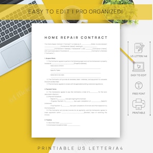 Editable Home Repair Agreement, Printable Repair Contract Template,home ...