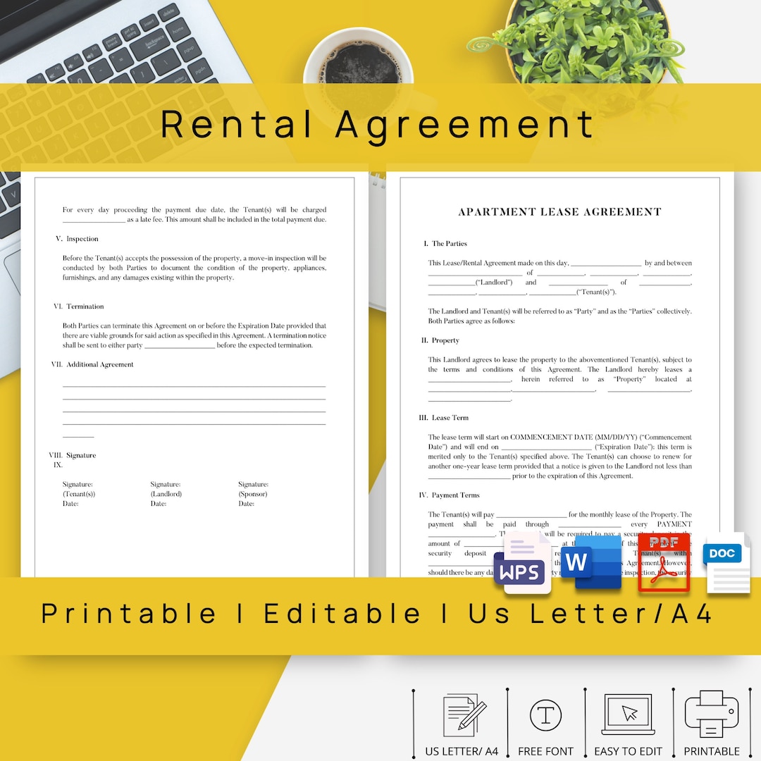 Editable Residential Lease Agreement Template, Printable Rental ...