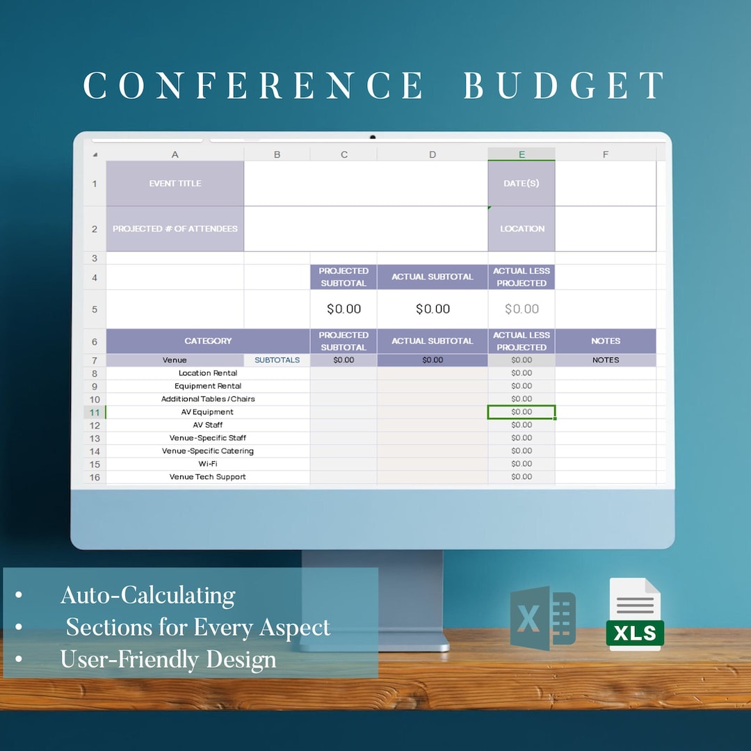 Conference Budget Excel, Auto-calculation, Conference Budget ...