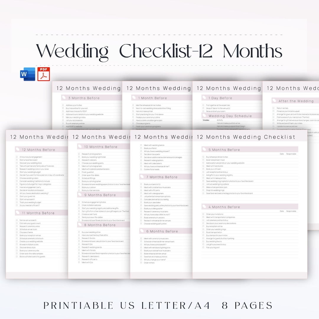 Comprehensive 12-month Wedding Planning Checklist, Wedding Day Guide,1 ...