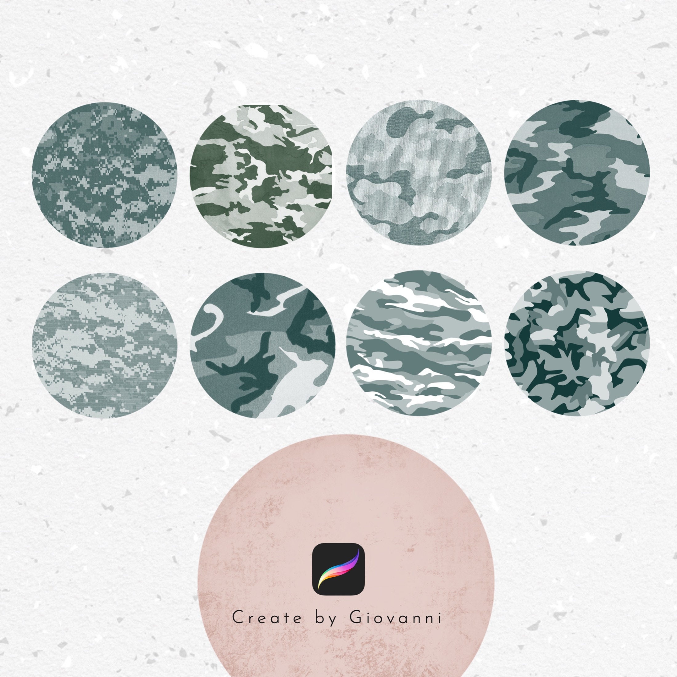 Camouflage Theme Procreate Brush, Seamless Camouflage Pattern Brush ...