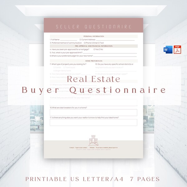 Purchase Questionnaire Real Estate - Etsy