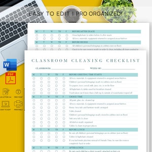 Editable Classroom Cleaning Checklist - Weekly School Cleaning Schedule ...
