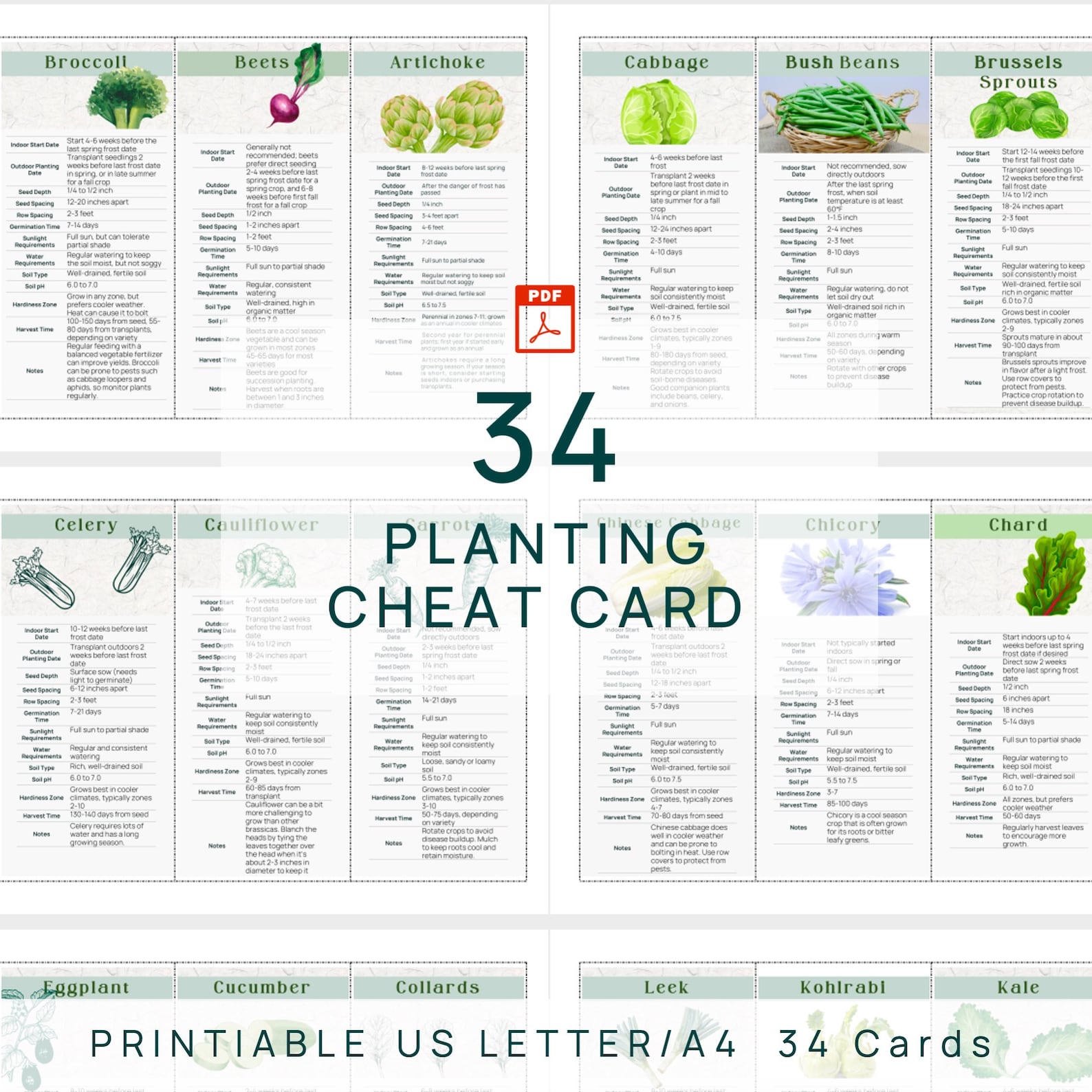 Printable Garden Cheat Cards Bundle, Detailed Seed Starting Guides ...