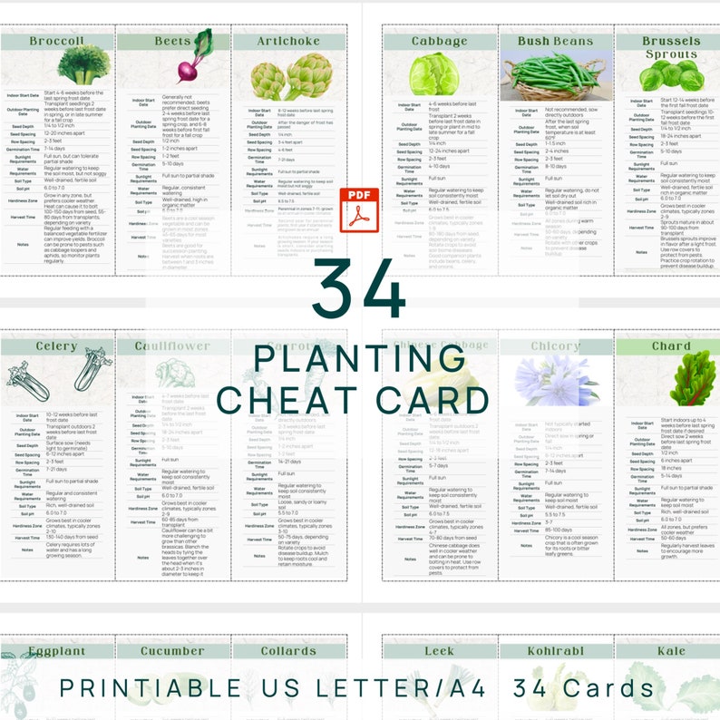 Printable Garden Cheat Cards Bundle, Detailed Seed Starting Guides ...