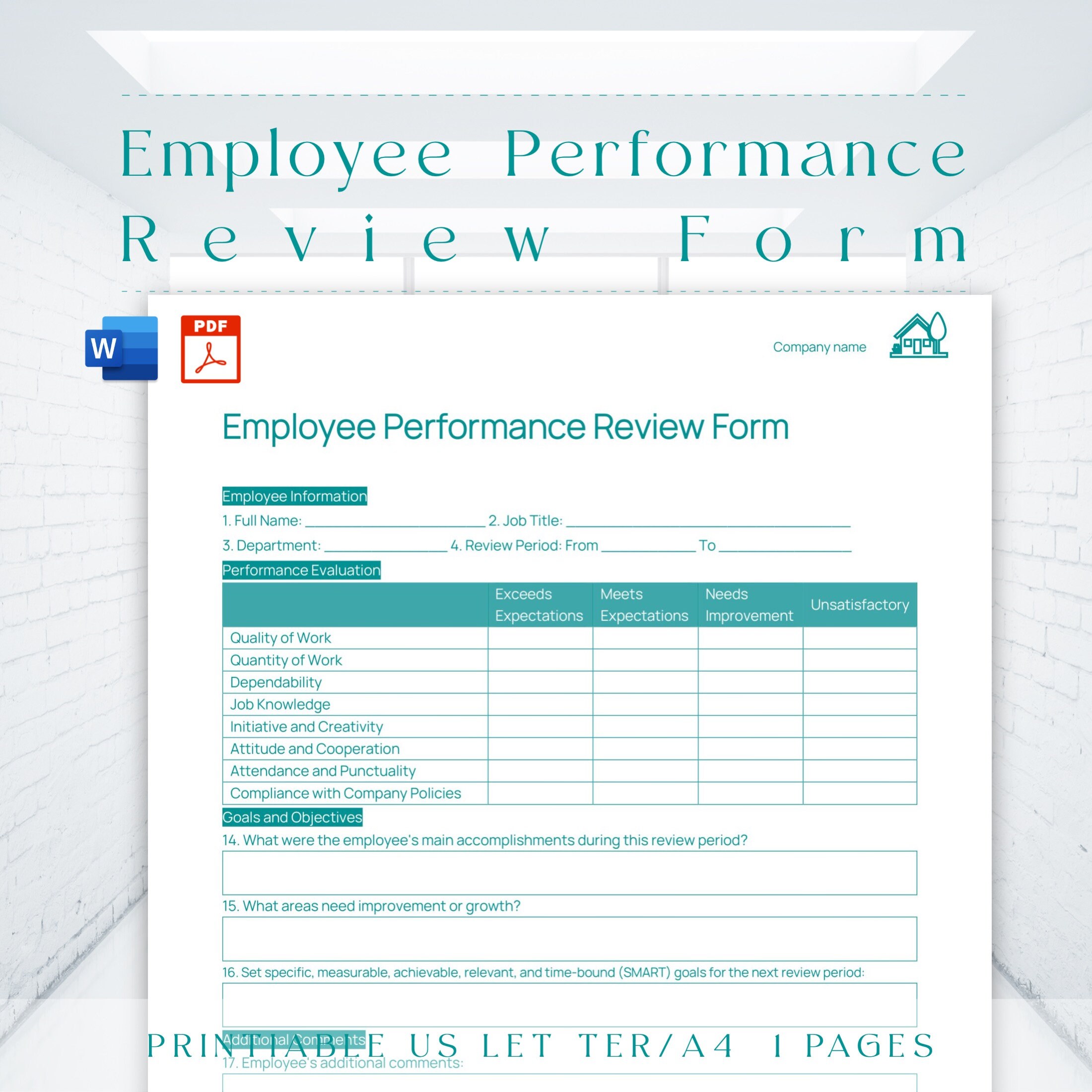 Editable Employee Performance Review Template, Detailed Evaluation Form ...