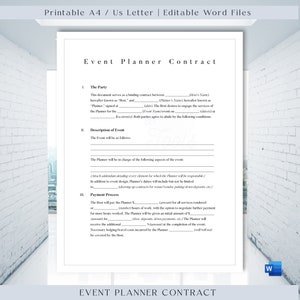 Editable Event Planner Contract Template,printable Planner Agreement, Simple Event Service Form ...