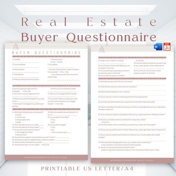 Client Questionnaire Template Microsoft Word - Etsy