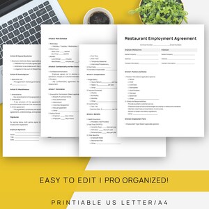 Editable Restaurant Labor Agreement,printable Restaurant Employment ...