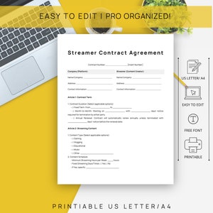 Editable Streamer Contract Template, Printable Streaming Agreement ...