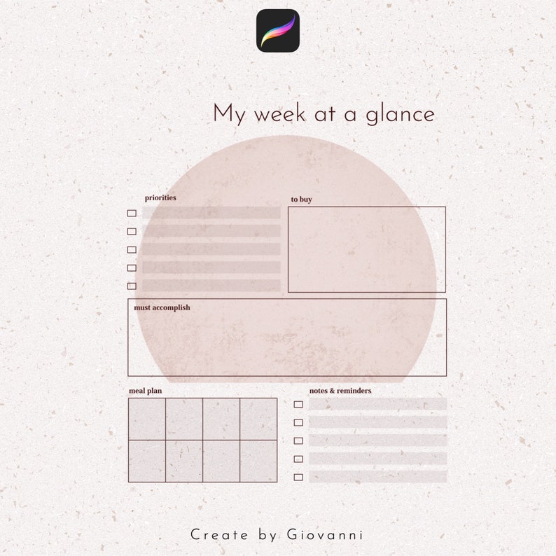 Week Note Procreate Brushset, Procreate Brush, Weekly, Daily Template ...