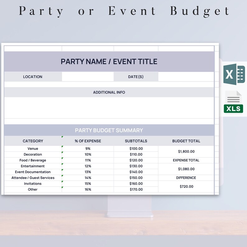 Party & Event Budget Planner, Excel Template, Auto-calculating Event ...