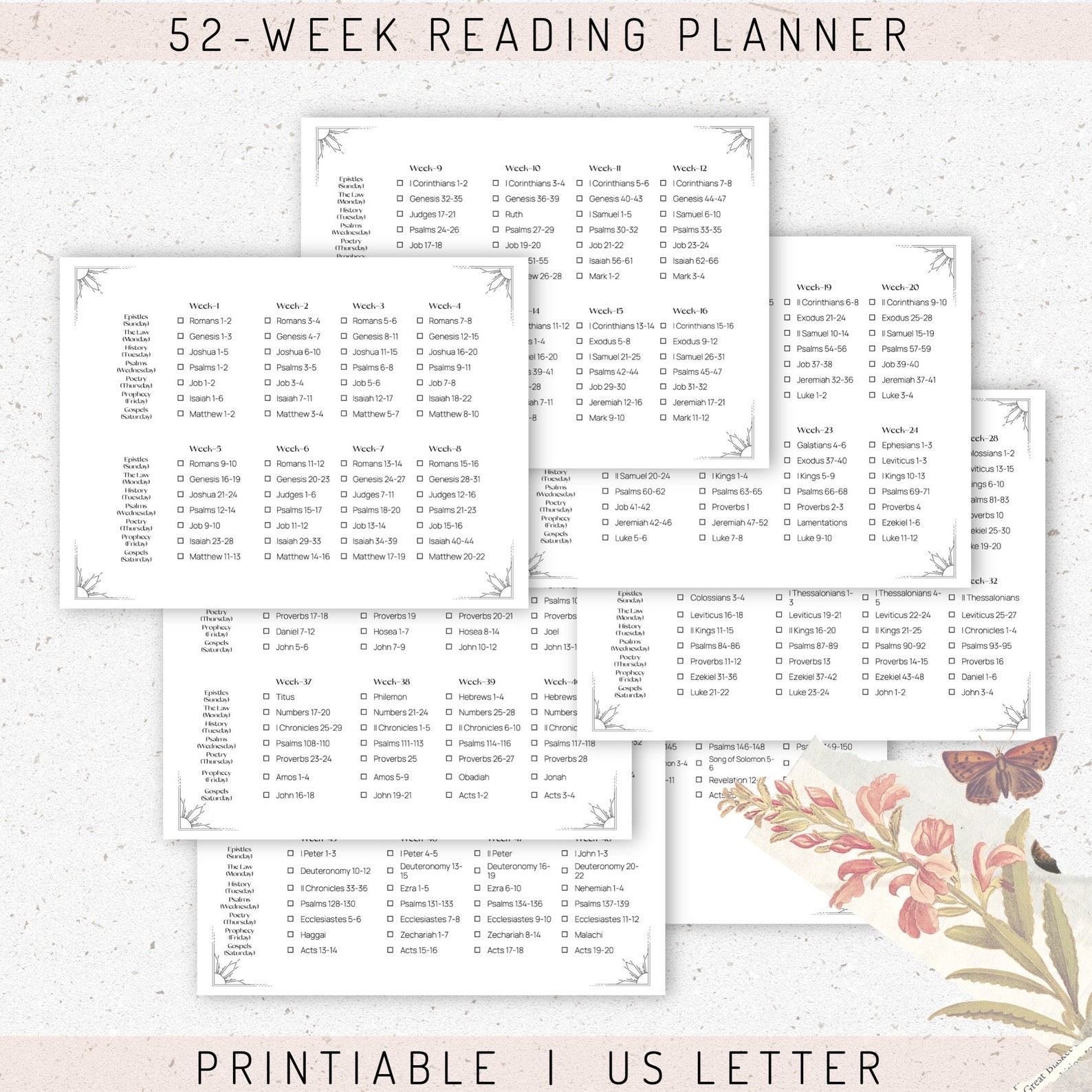 Printable Bible 52-week Reading Planner for 2022, Daily Journal, Bible ...