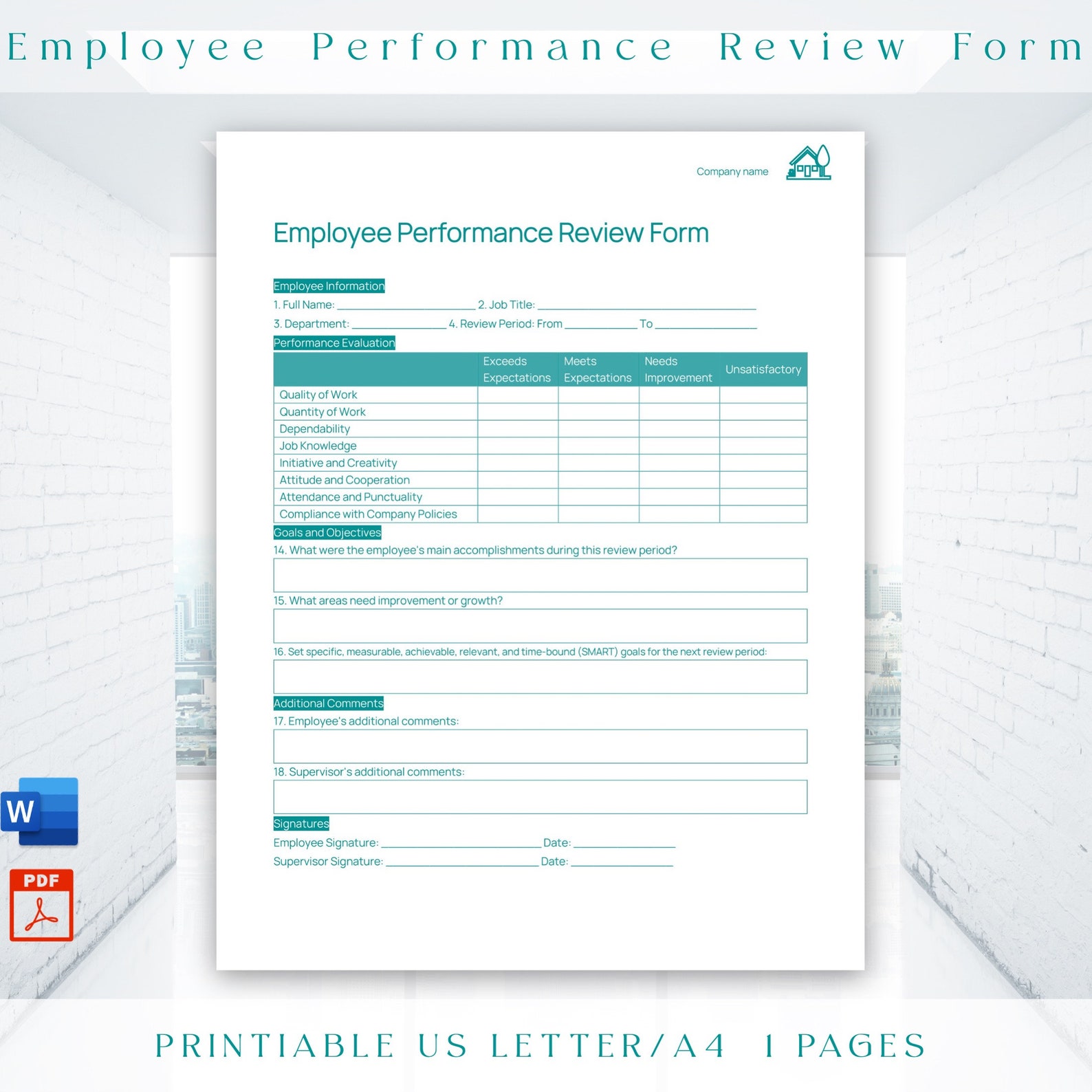 Editable Employee Performance Review Template, Detailed Evaluation Form ...