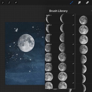Procreate Moon Phases Brushes, Moon Tides, Sky, Space, Universe, Lunar ...