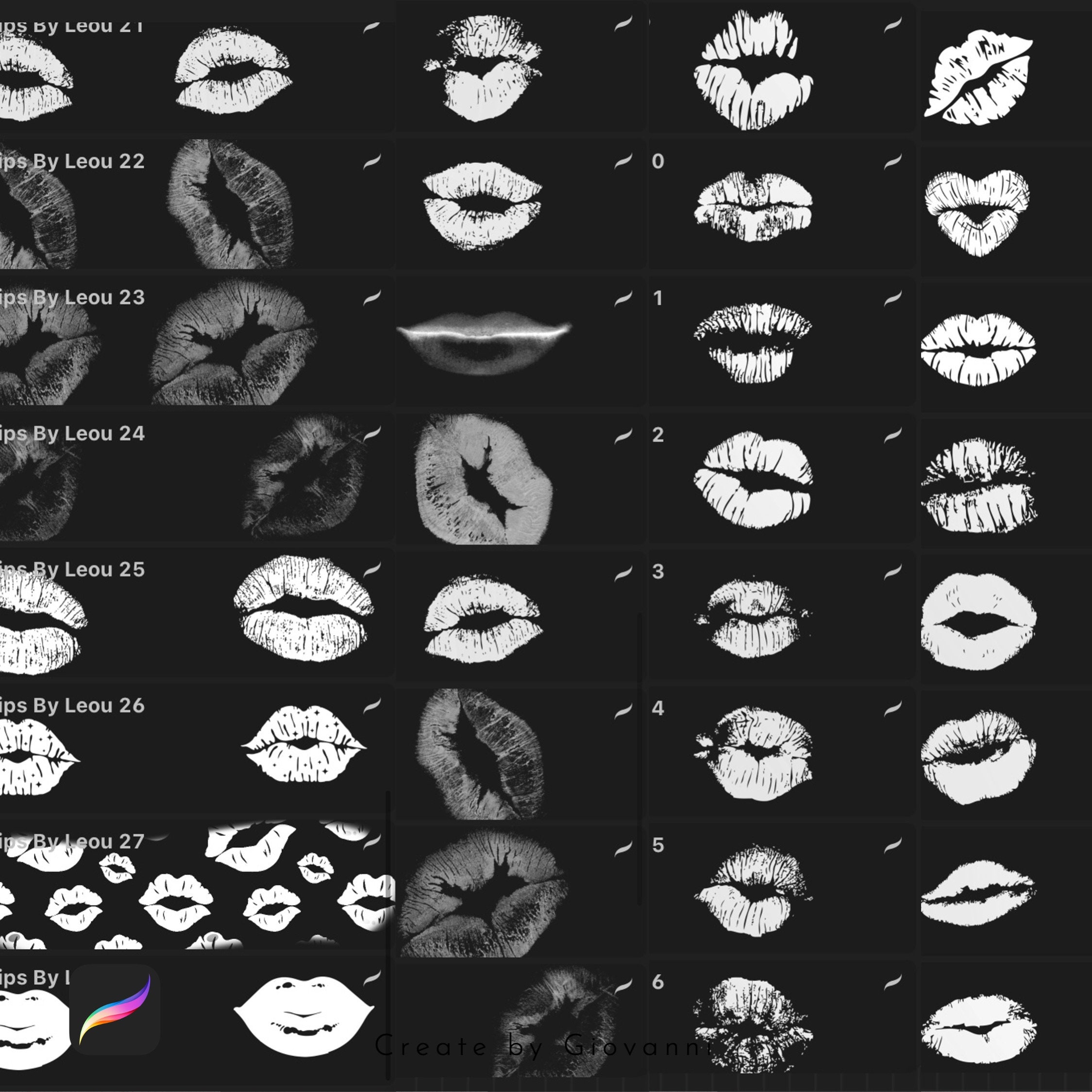 Procreate 28 Lip Stamp Brush, Lips Cut, Mouth Silhouette,procreate Kiss ...