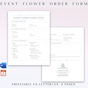 Printable Event Flower Order Form, Editable Wedding or Event Floral ...