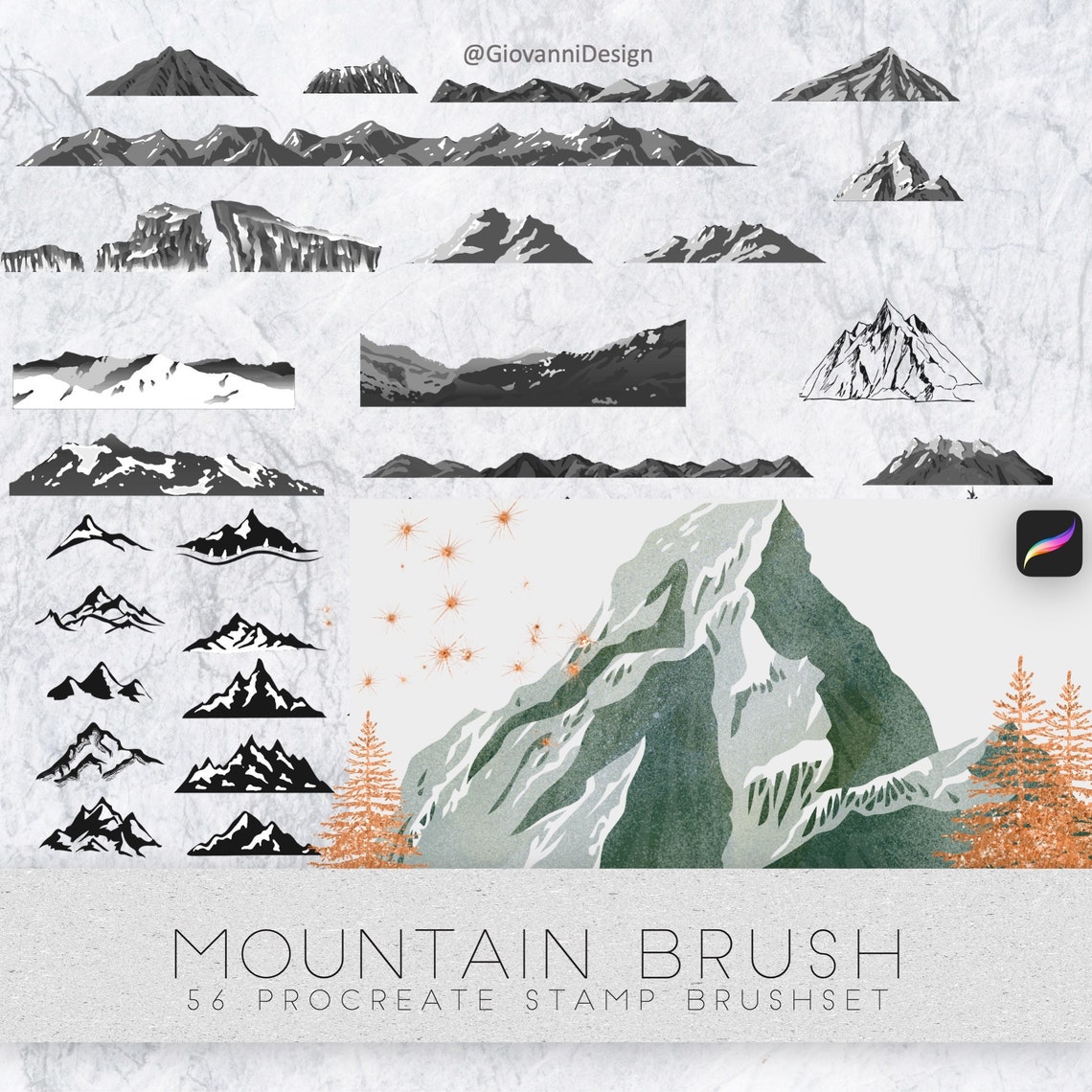 Procreate Mountain Brush Mountain Stamps Mountain - Etsy