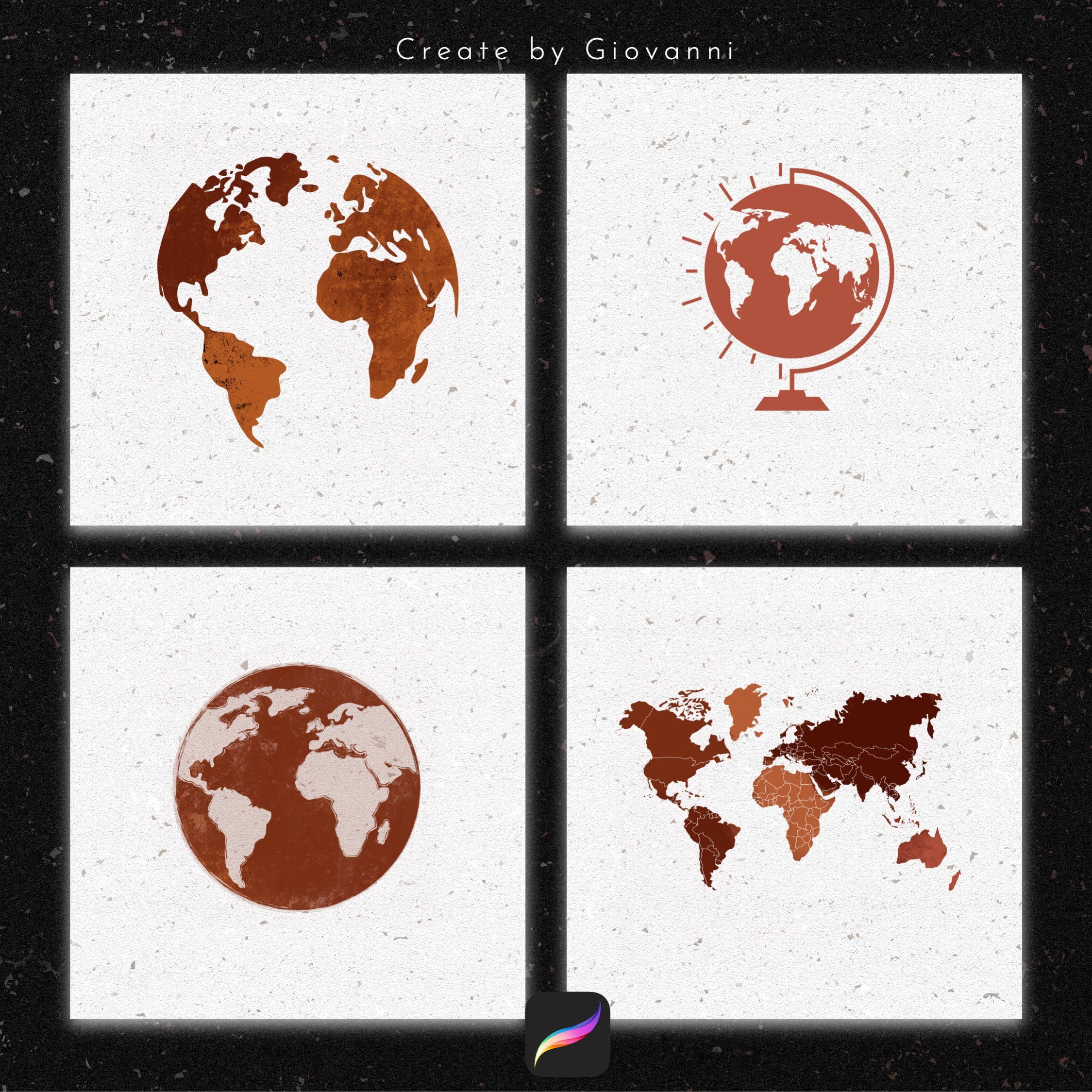 Procreate World Map Brush 12 Procreate Stamps World Map - Etsy