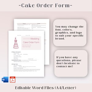 Editable Cake Order Form Template,printable Bakery Order Form,wedding ...