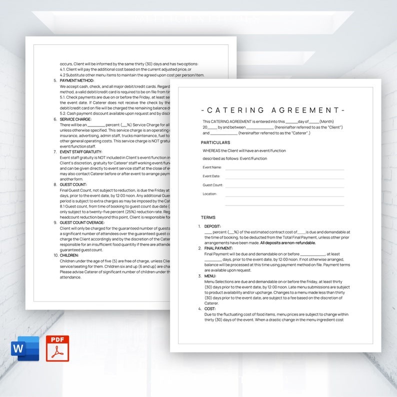 Editable Catering Agreement Template,printable Event Catering Agreement, Food Service Agreement ...