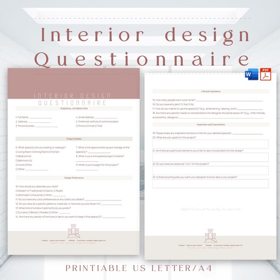 Interior Design Questionnaire Interior Design Client Questionnaire, A