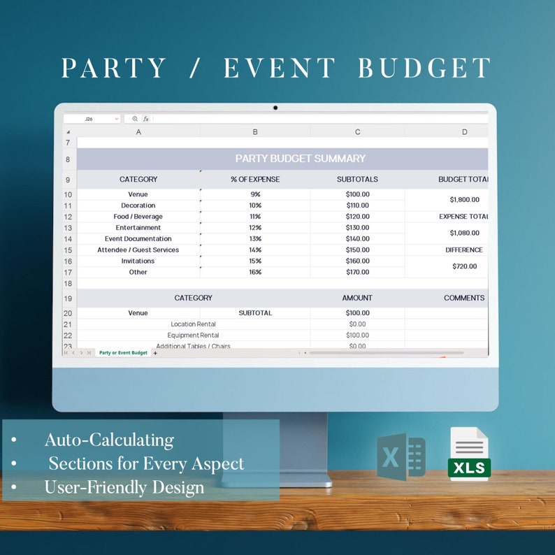 Party & Event Budget Planner, Excel Template, Auto-calculating Event ...