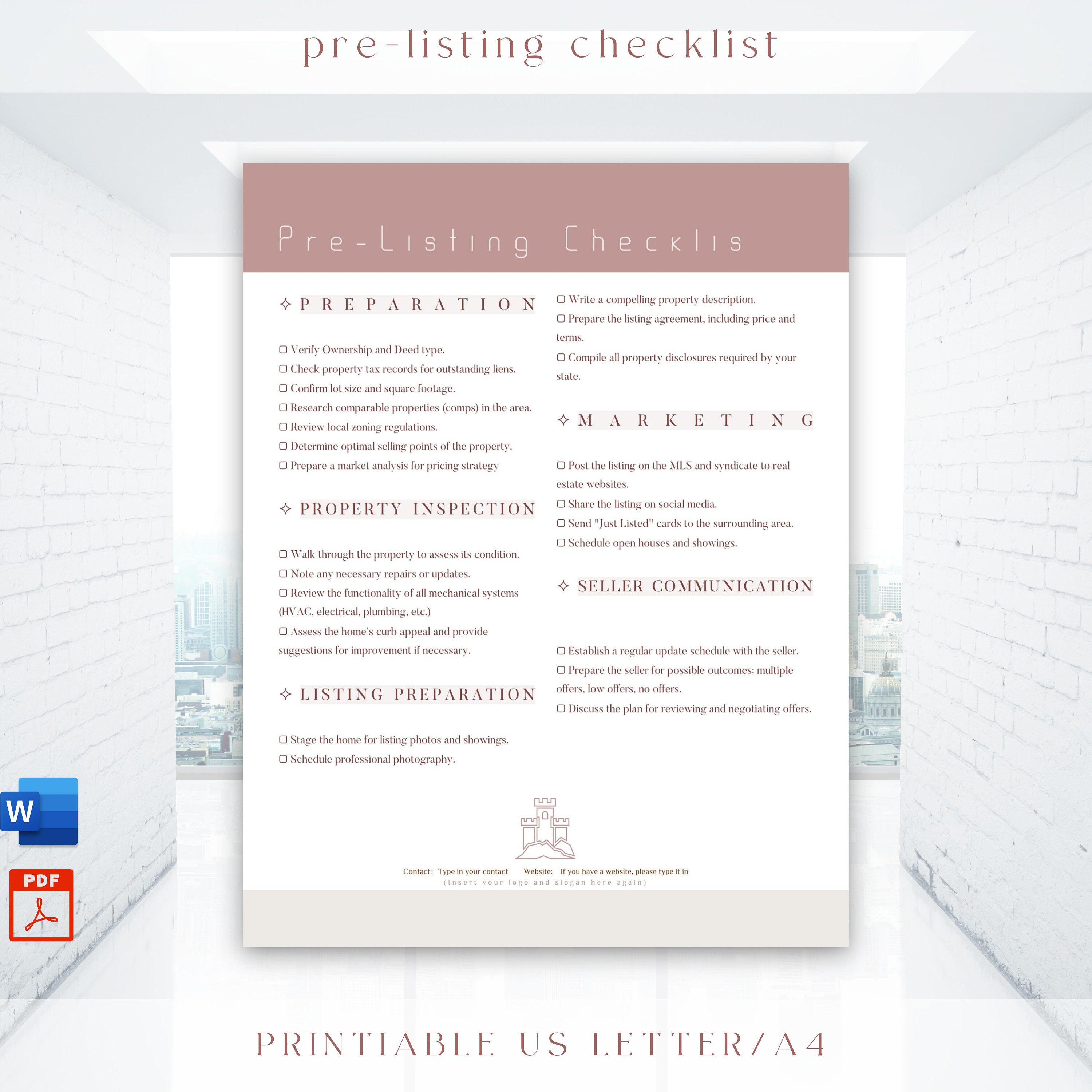 Editable Pre-listing Checklist for Real Estate Agents, Comprehensive ...