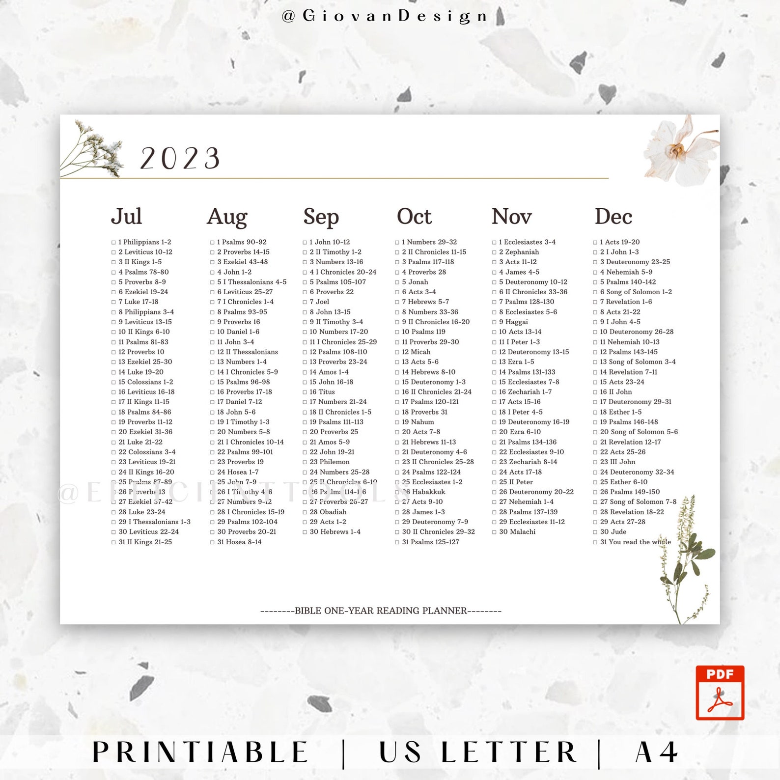 Printable Bible One-year Reading Planner for 2023, Daily Journal, Bible ...