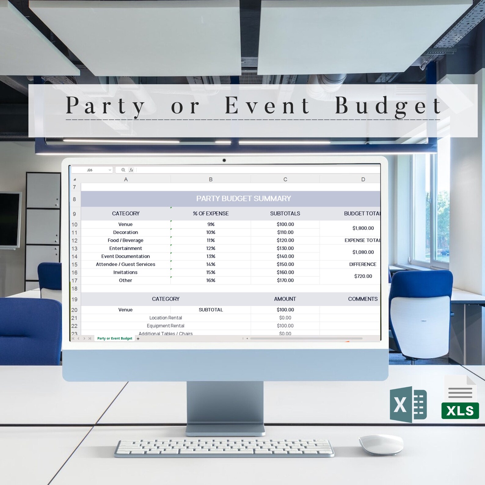 Party & Event Budget Planner, Excel Template, Auto-calculating Event ...