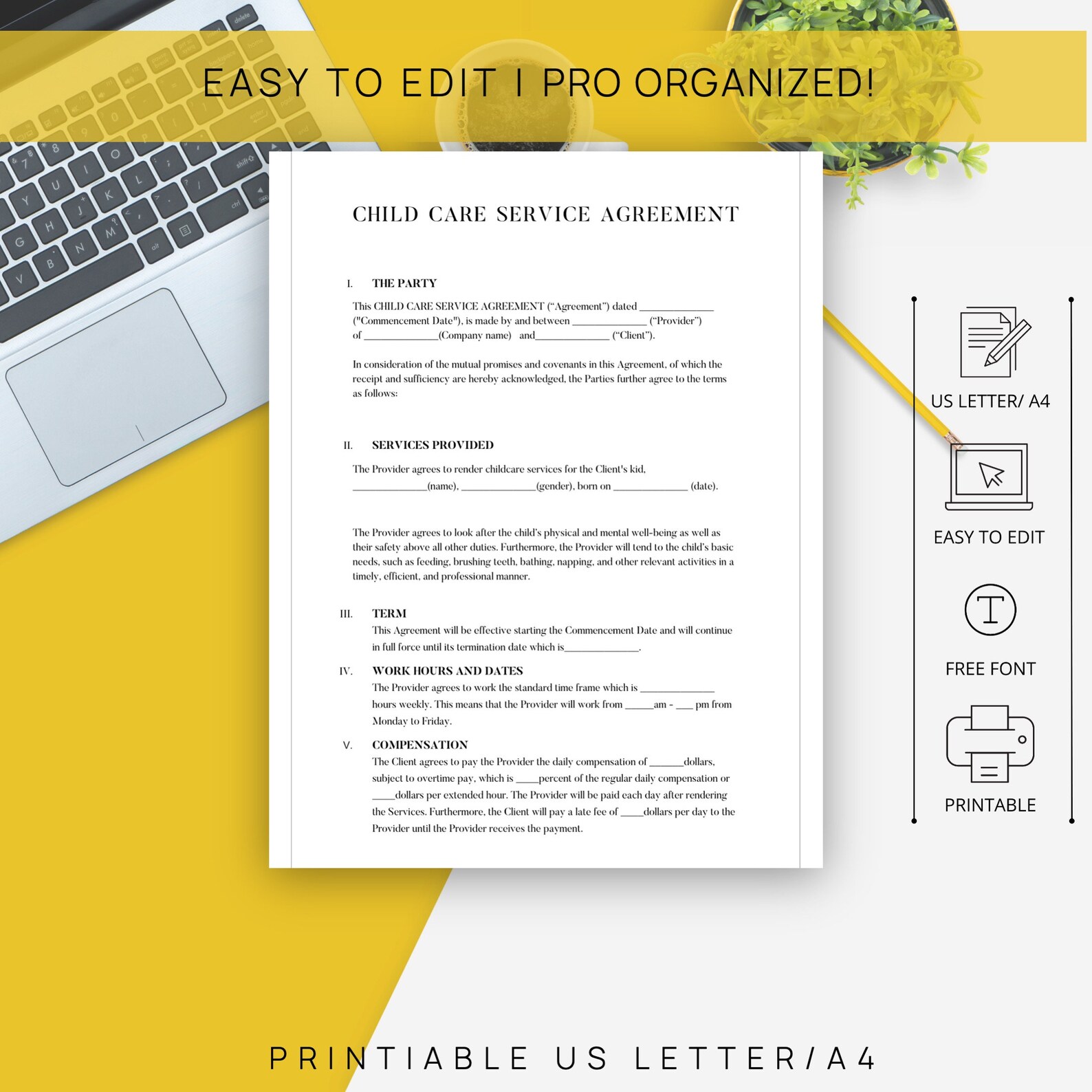 Editable Child Care Service Agreement, Printable Daycare Contract ...